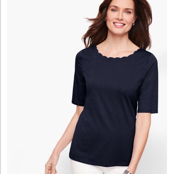Talbots | Tops | Talbots Indigo Scalloped Neckline Short Sleeve Top ...